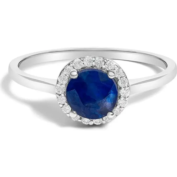 HAUS OF BRILLIANCE 10k Gold Gemstone And Diamond Halo Ring - White | Blue Sapphire